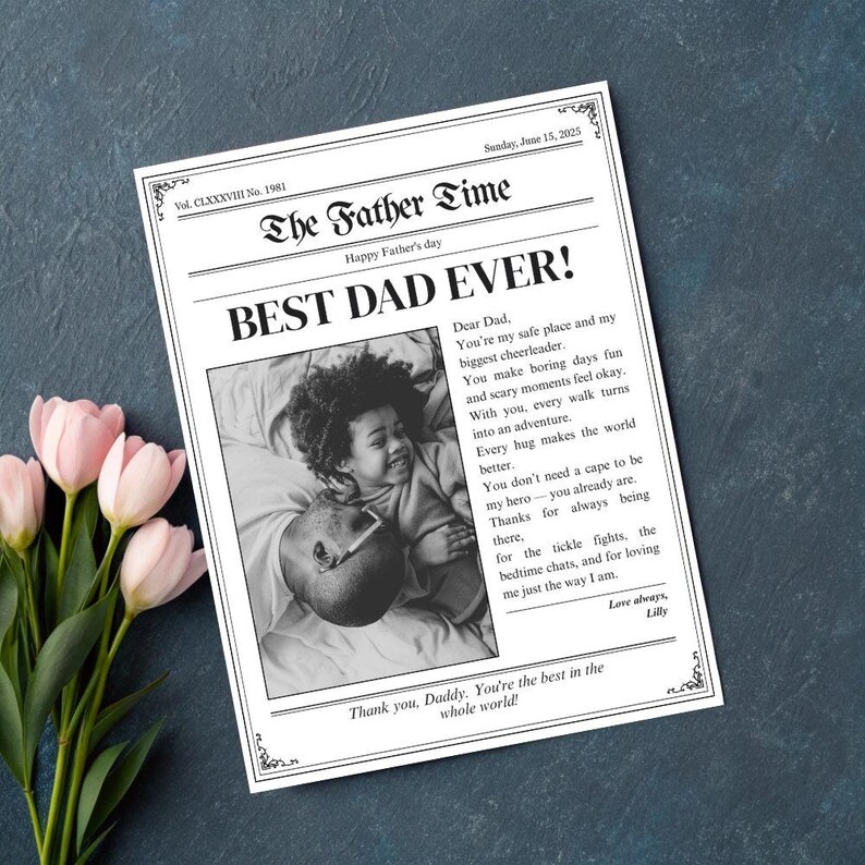 Father’s Day Newspaper Gift for Dad| Personalized Letter From Kid ...