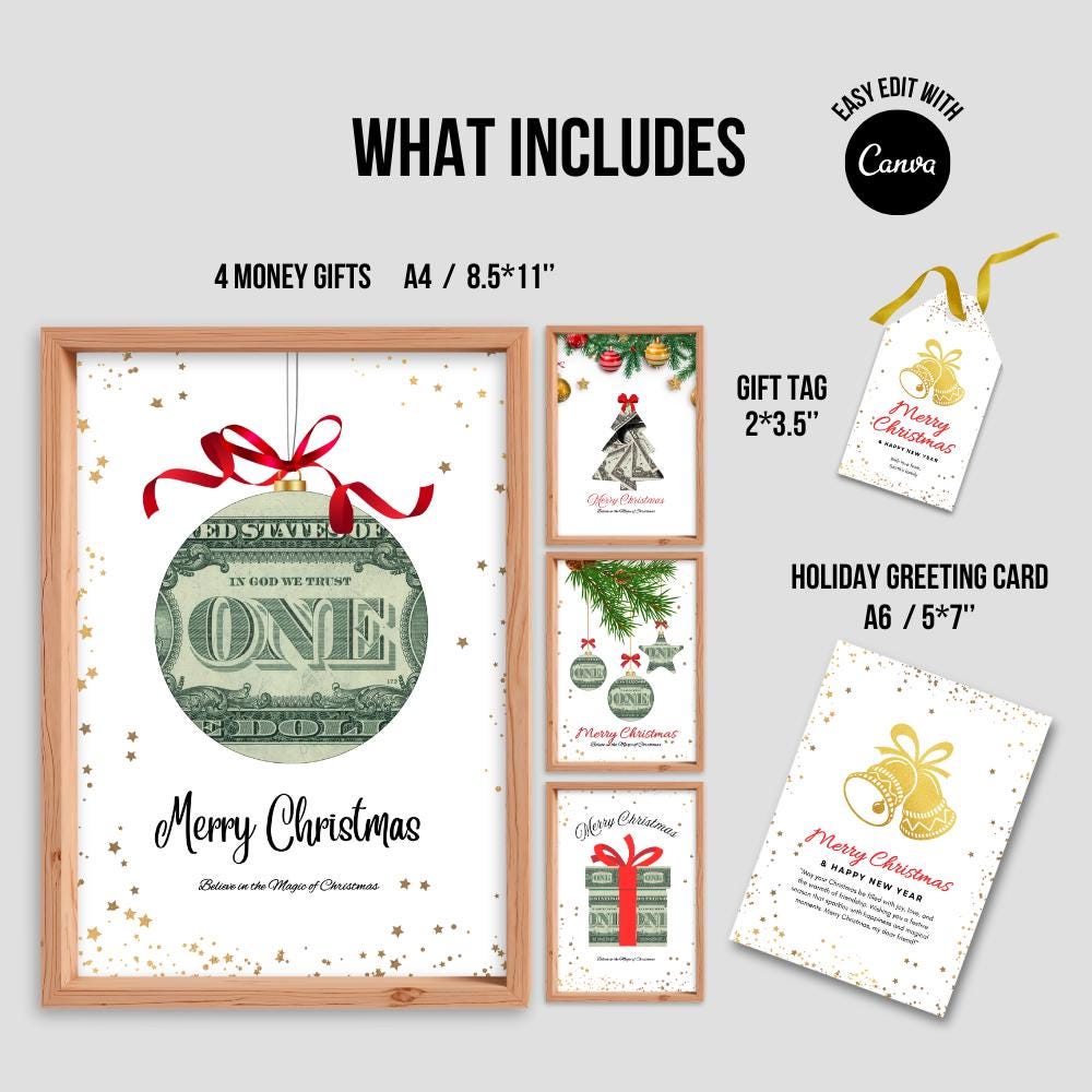Christmas Money Gift Templates | Set Greeting Card for Festive Giving ...
