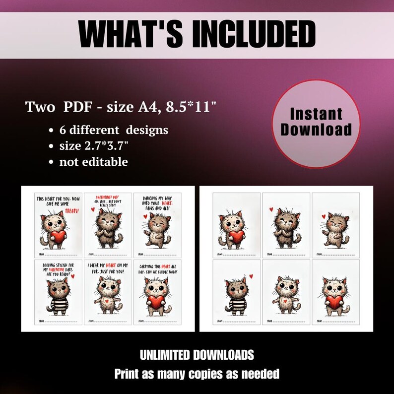 Editable Valentine's Day Cards | Printable Cat Valentine Cards | Cute ...