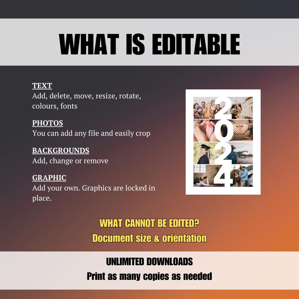 Editable 2025 Photo Collage Template | Printable Memory Board | Family ...