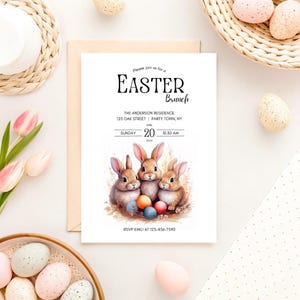 Editable Bunny Easter Brunch Invitation | Easter Egg Hunt Invite ...