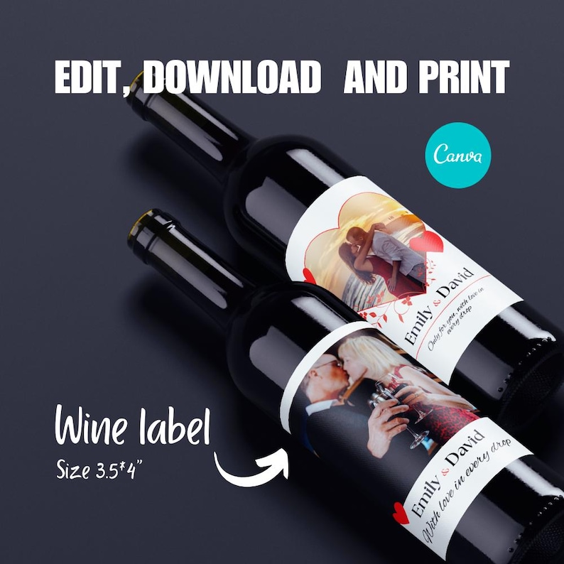 Editable Wine Romantic Bottle Labels | Photo Wine Stickers| Wedding ...
