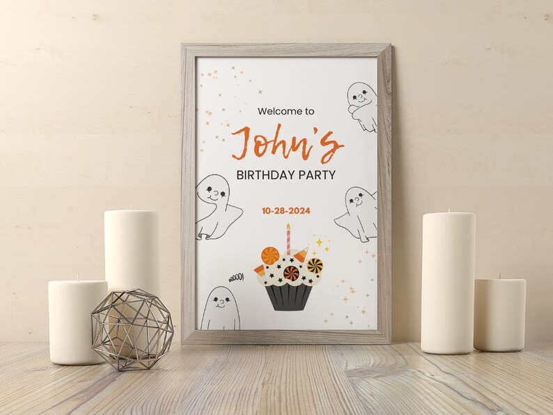 Editable Halloween Birthday Party Poster Custom Ghost Theme Printable ...