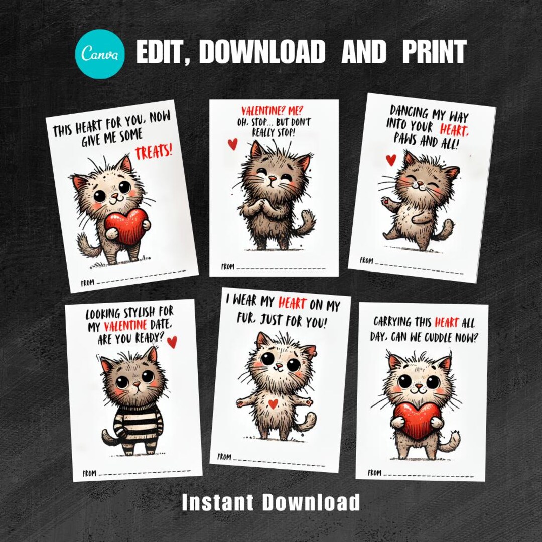 Editable Valentine's Day Cards | Printable Cat Valentine Cards | Cute ...