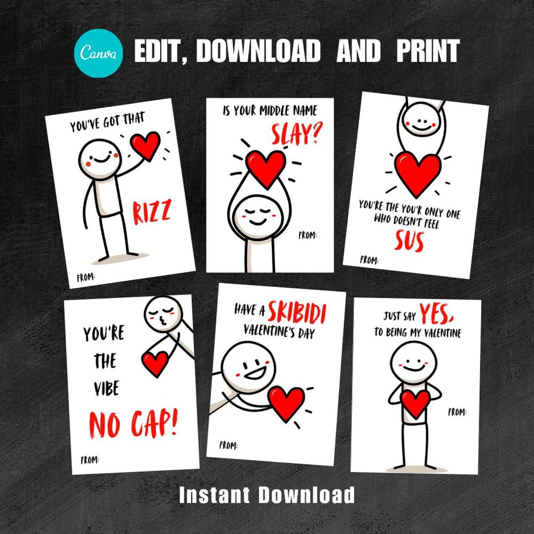 Slang Kids Valentine's Day Cards |funny Printable Classroom Valentine ...