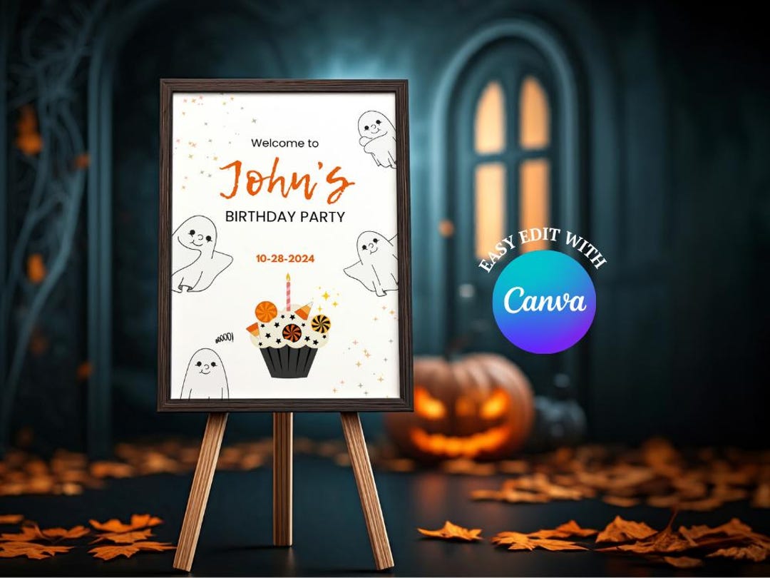 Editable Halloween Birthday Party Poster Custom Ghost Theme Printable ...