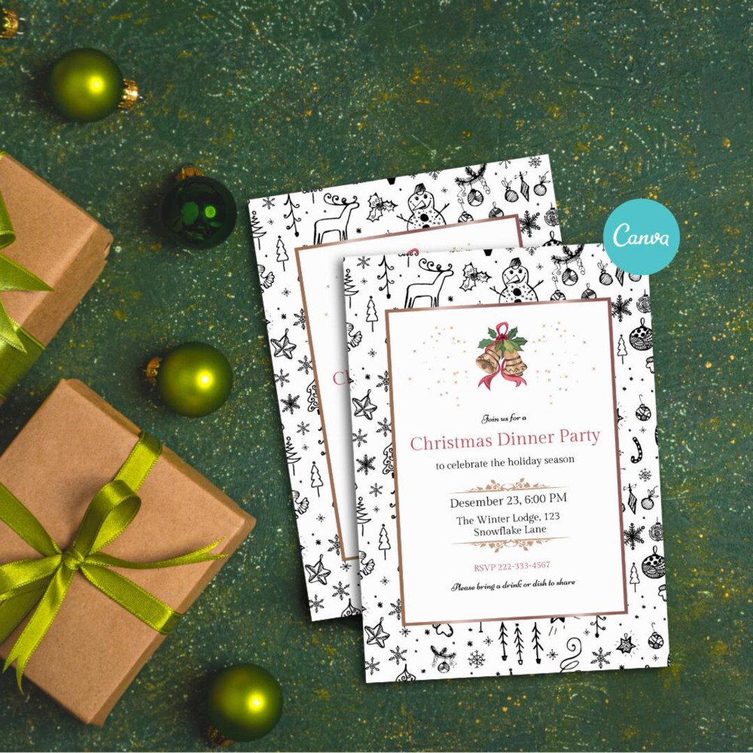 Christmas Dinner Party Invitation Template Editable Holiday Invite ...