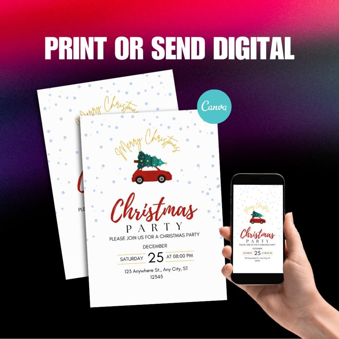 Christmas Party Invitation Template | Digital Download| Editable Canva ...