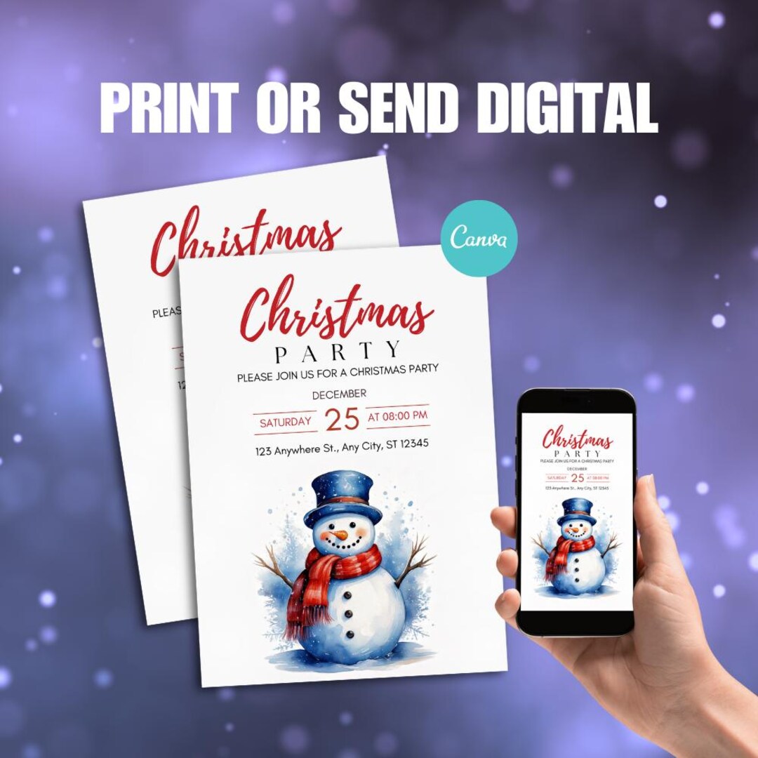 Snowman Christmas Party Invitation | Printable Holiday Invite | Winter ...