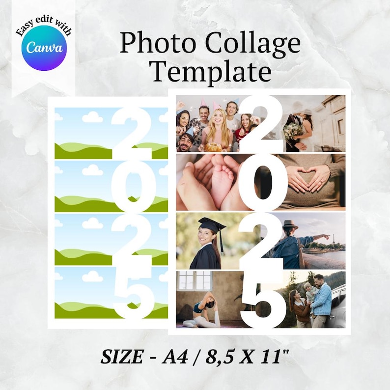 Editable 2025 Photo Collage Template | Printable Memory Board | Family ...