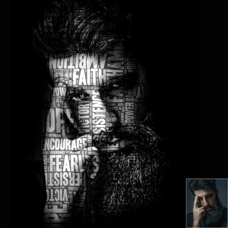 Custom Word Art Portrait| Unique Gift| Personalized Digital Text Art ...