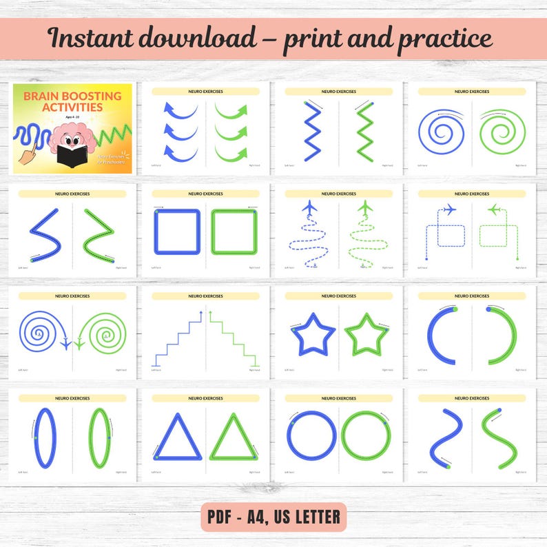Dual Hand Tracing Worksheets PDF | 90 Brain Gym Pages for Kids | Fine ...