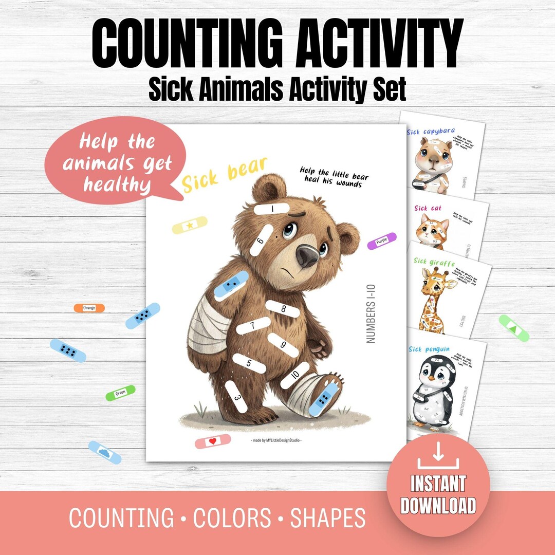 Sick Animals Activity Set Printable | Cut and Glue Worksheets ...