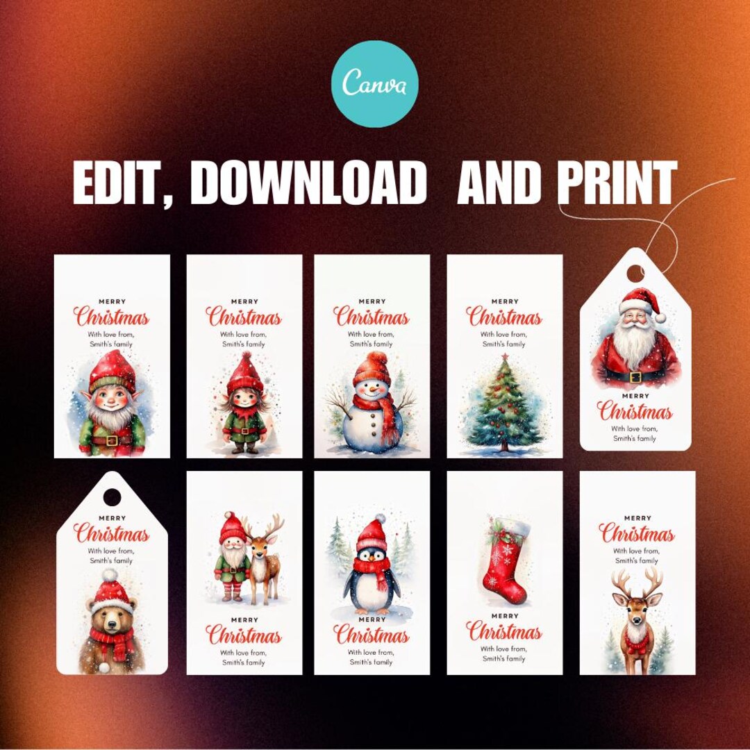 Editable Christmas Gift Tags | Holiday Printable Labels (canva Template ...