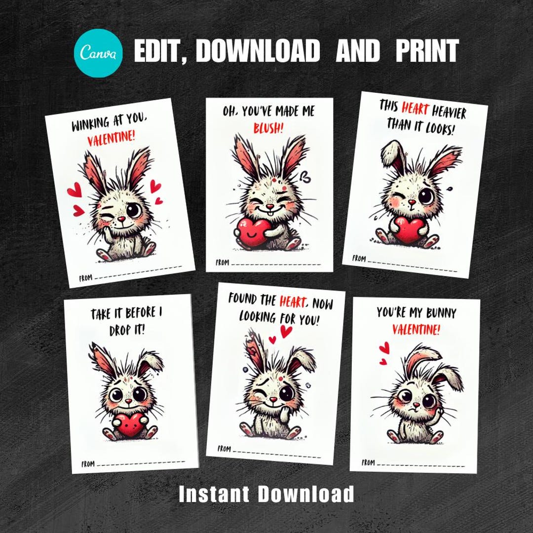 Editable Bunny Valentine's Day Cards | Printable Bunny Valentines ...