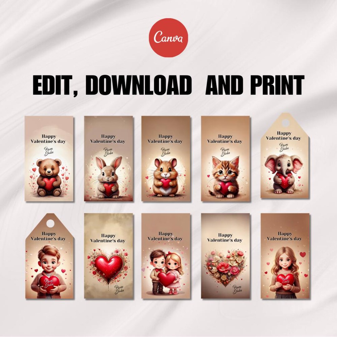 Valentine's Day Gift Tags | Cute Animal & Heart Designs | Printable ...