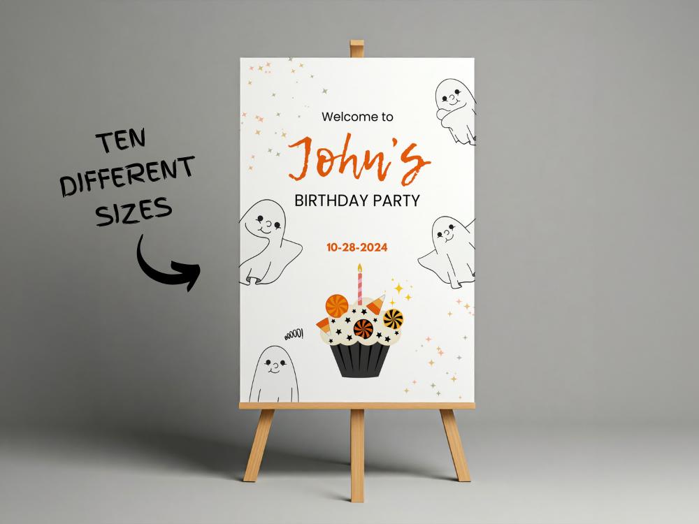 Editable Halloween Birthday Party Poster Custom Ghost Theme Printable ...