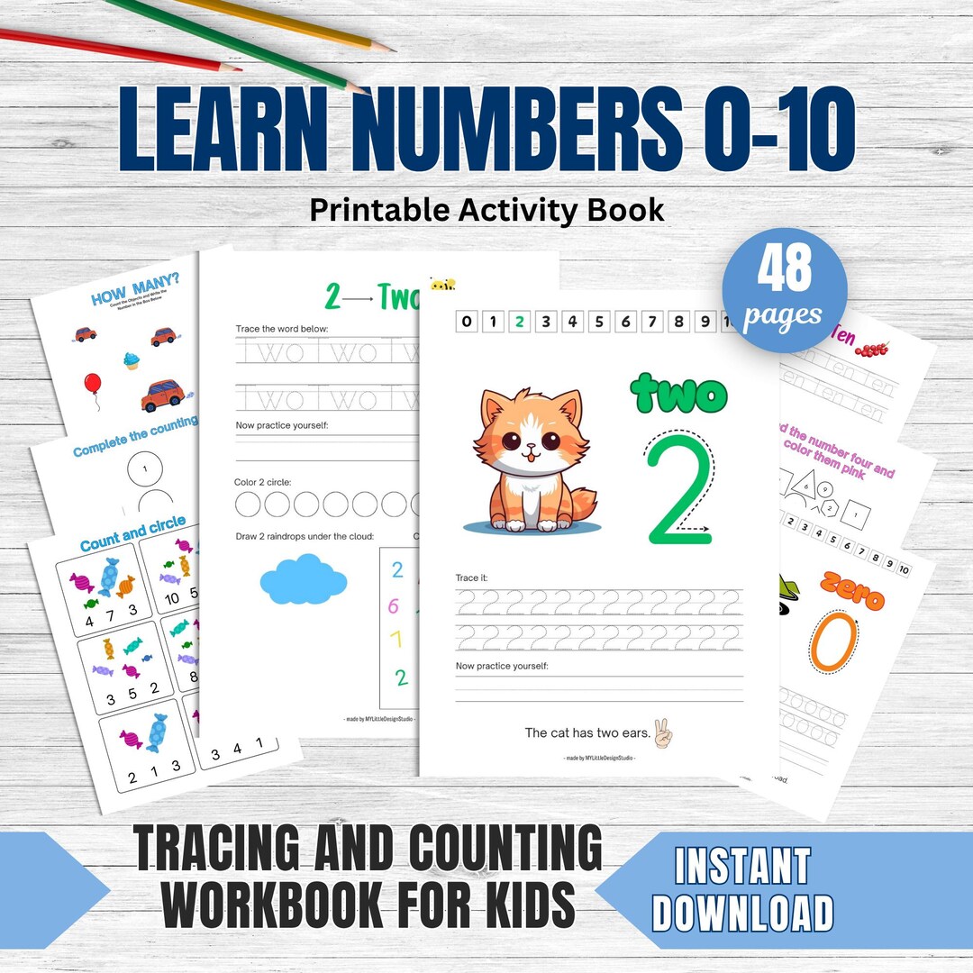 Learn Numbers 0-10 Printable Workbook| Tracing & Counting Activity Book ...