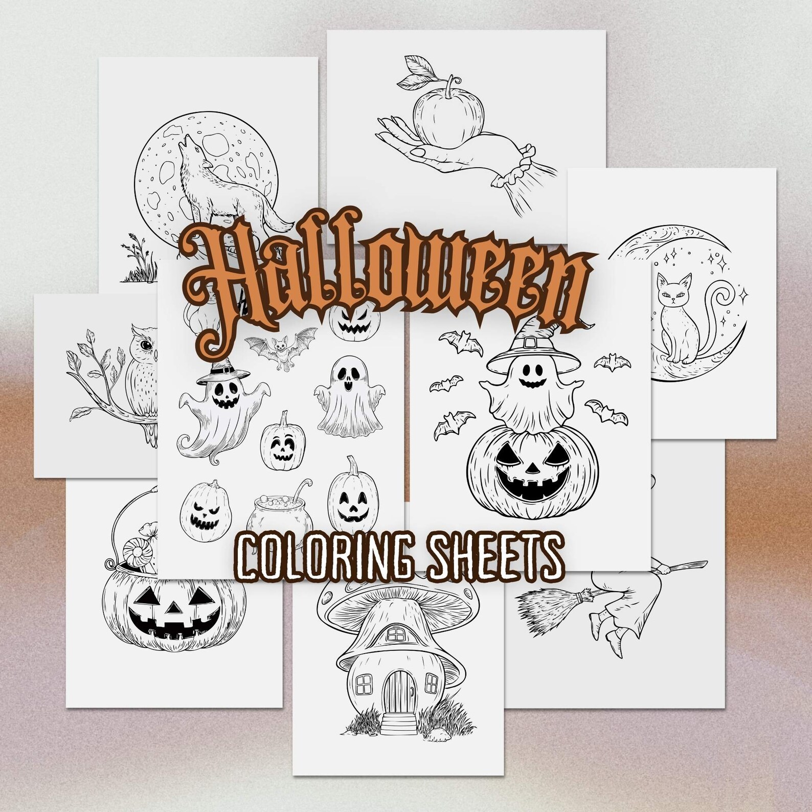 Set of 9 Printable Halloween Coloring Sheet, Jack O' Lanterns, Ghosts ...