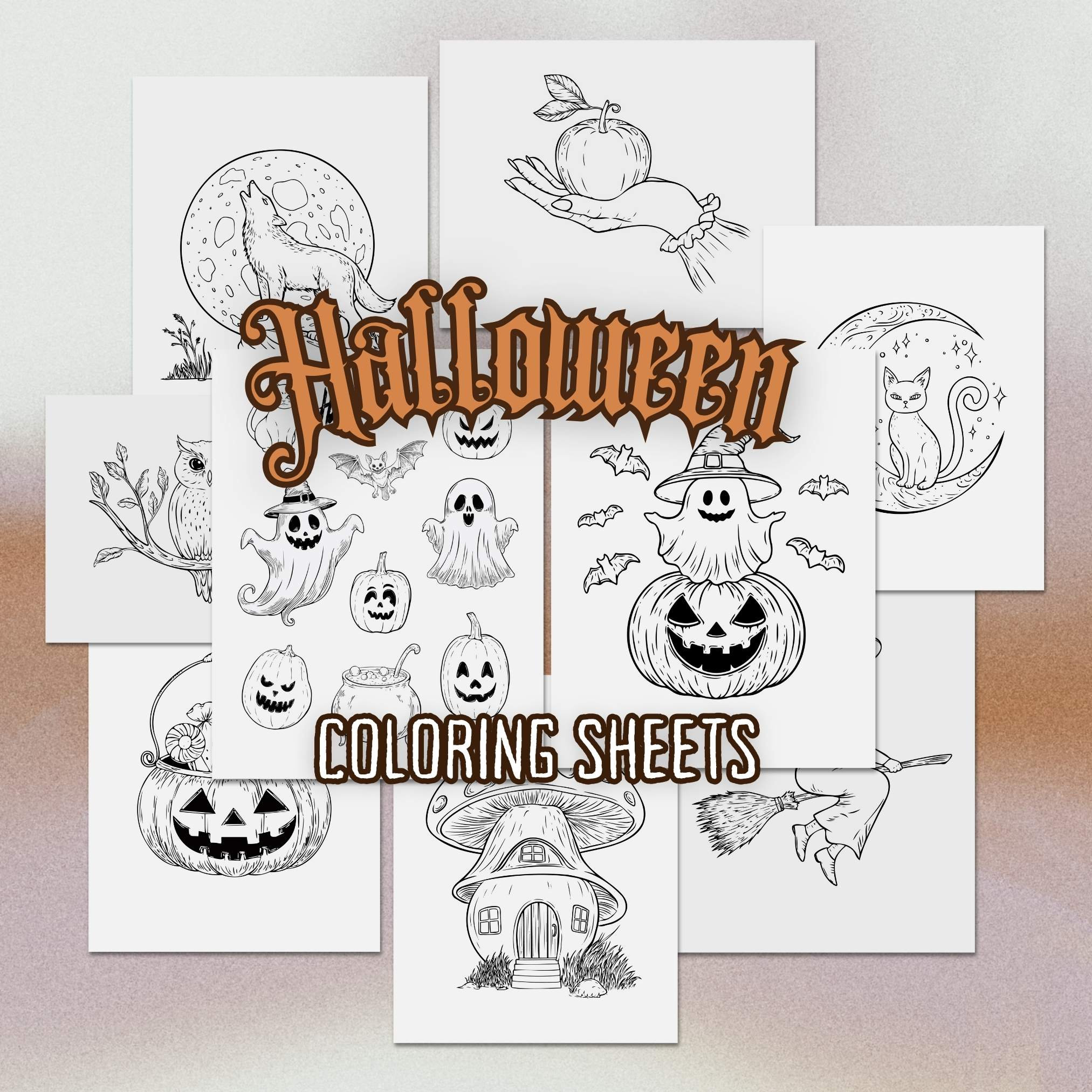 Set of 9 Printable Halloween Coloring Sheet, Jack O' Lanterns, Ghosts ...