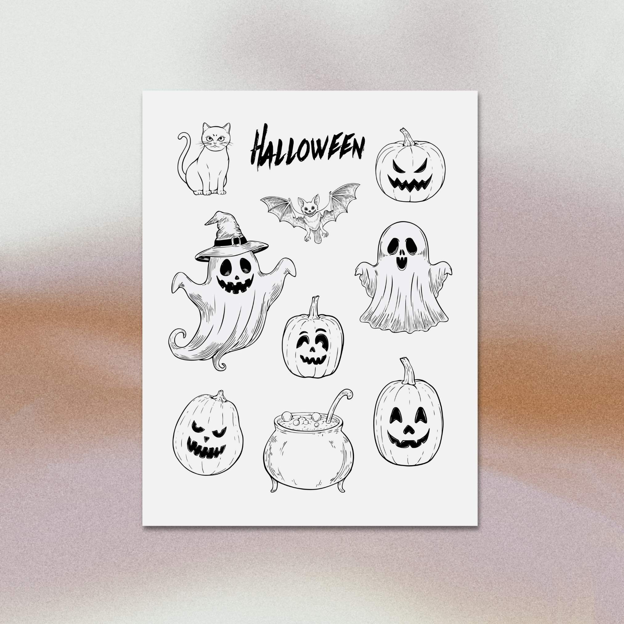 Set of 9 Printable Halloween Coloring Sheet, Jack O' Lanterns, Ghosts ...