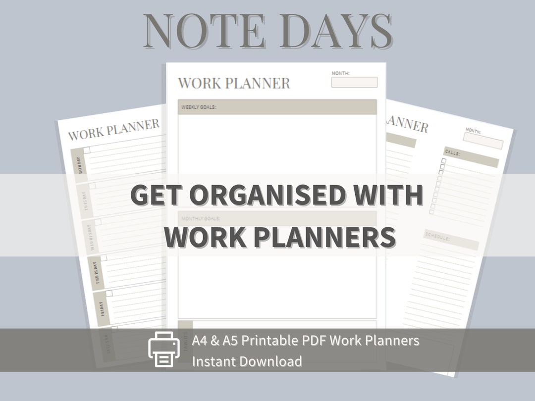 Weekly Work Planner PDF Printable A4 A5 Digital Download Simplistic ...