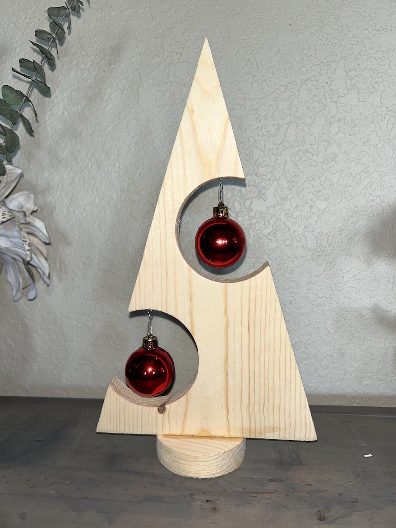Handmade Rustic Wooden Christmas Tree Decor With Ornaments - Etsy