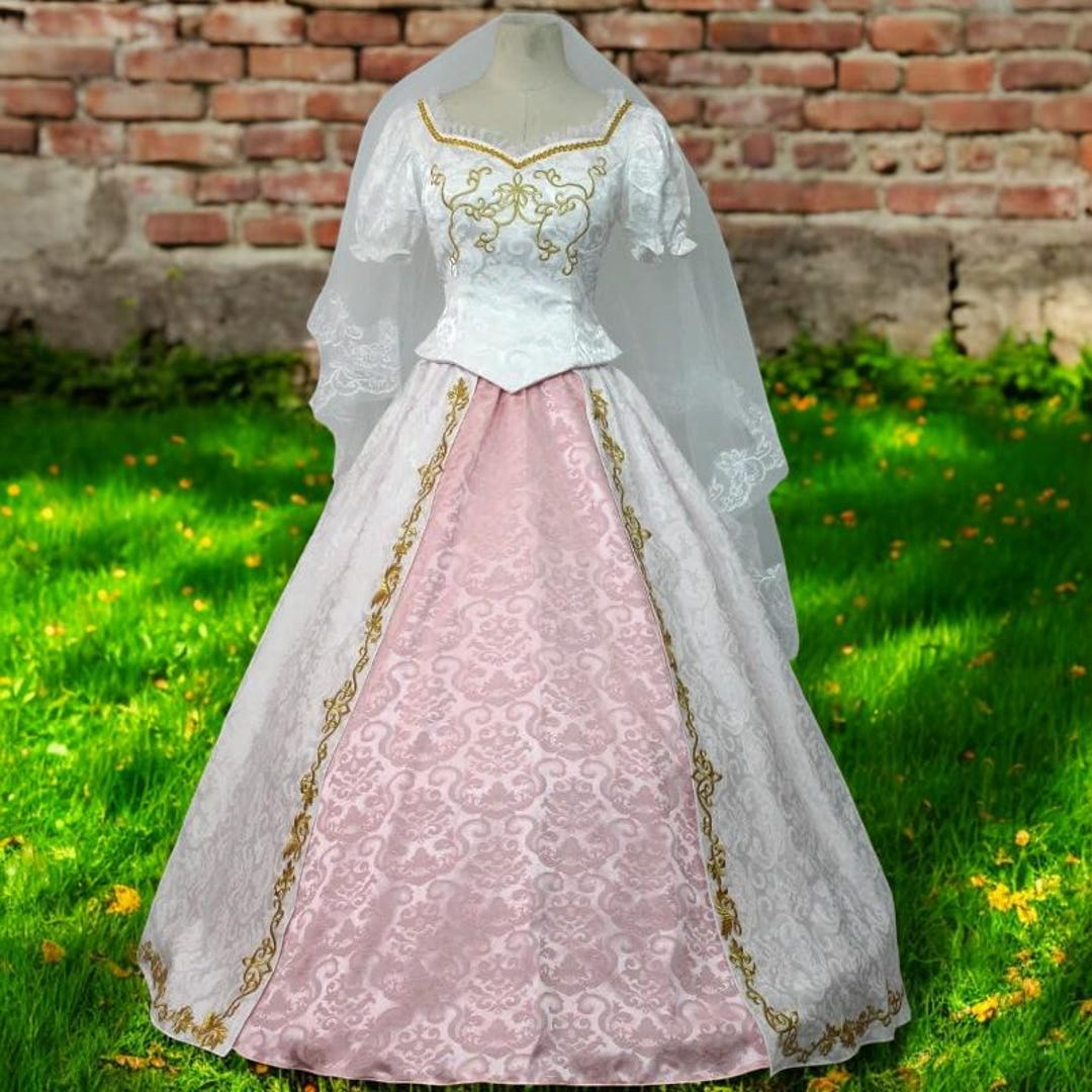 Rapunzel Wedding Dress, Tangled Princess Ball Gown, Pink and White ...