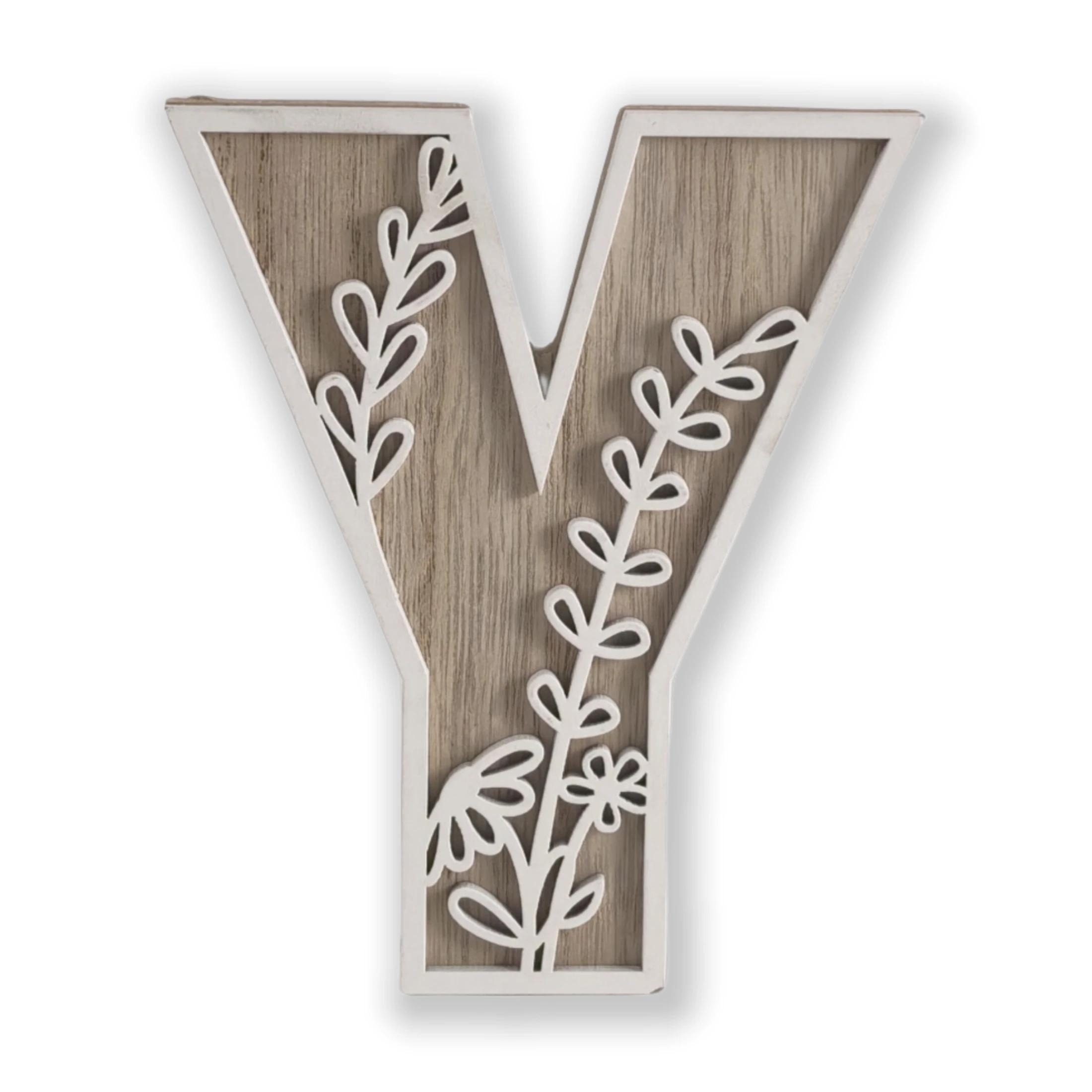 4.9" Wooden Floral Carved Alphabet Letter | Farmhouse Wall Art ...