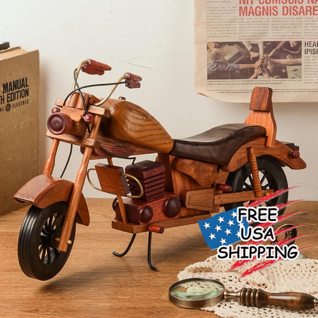 Retro Solid Wood Motorcycle Model Ornaments - Handmade Wooden Motorbike ...