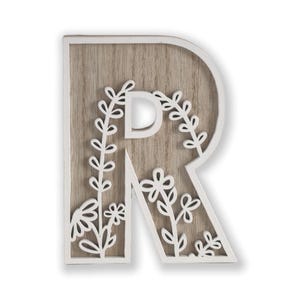 4.9" Wooden Floral Carved Alphabet Letter | Farmhouse Wall Art ...