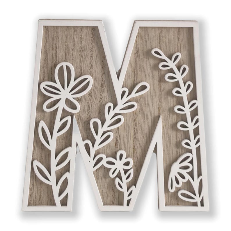 4.9" Wooden Floral Carved Alphabet Letter | Farmhouse Wall Art ...