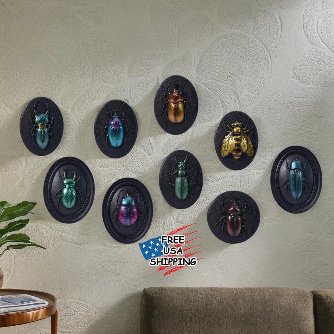 Colorful Wall Beetles, Wall Decor, Wall Art Antlers Beetles Wall ...