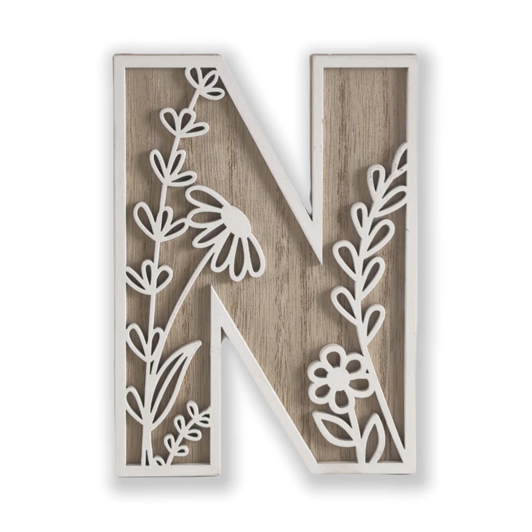 4.9" Wooden Floral Carved Alphabet Letter | Farmhouse Wall Art ...