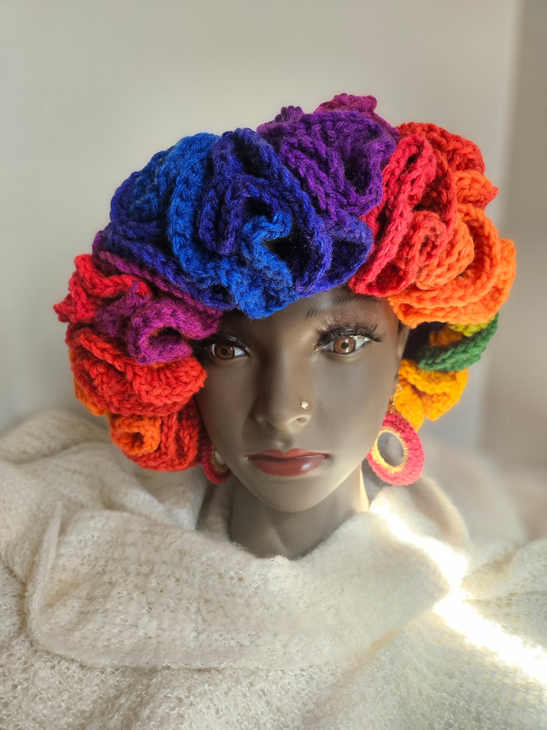 Colorful Rainbow Crochet Ruffle Hat | FREE SHIPPING!!! - Etsy