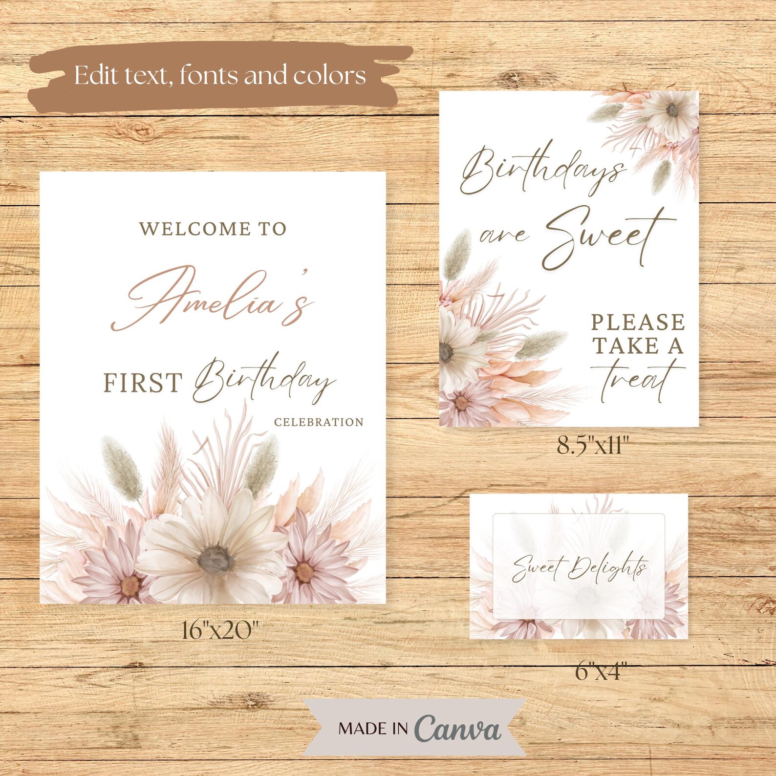 Birthday Welcome Sign Editable Template Boho Floral Elegant Birthday ...
