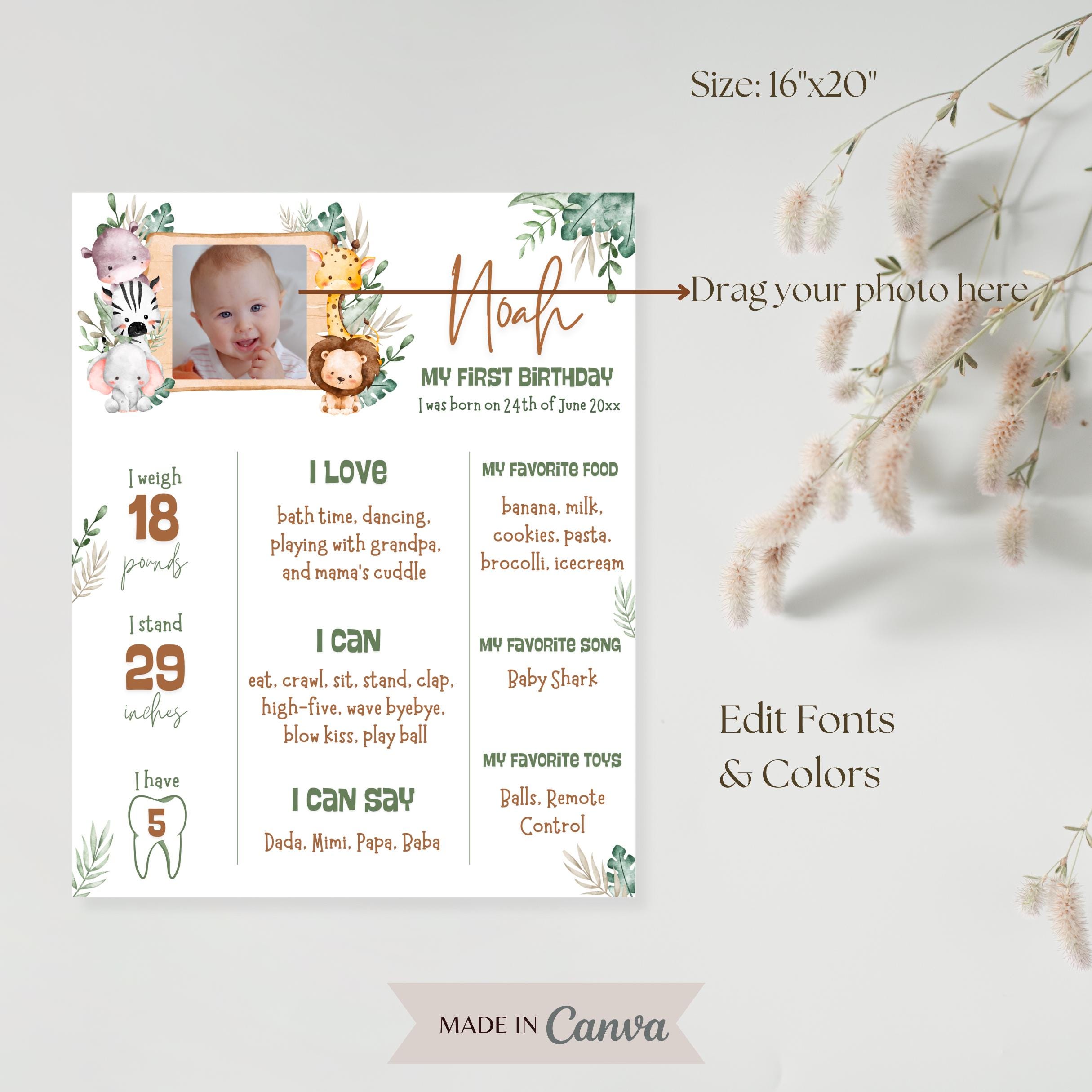 Birthday Milestone Safari Animals Theme Party Editable Template First ...