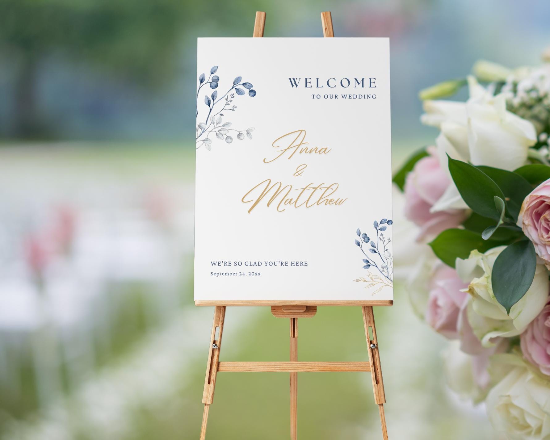 Wedding Welcome Board Editable Template Blush Blue Wedding Welcome Sign ...