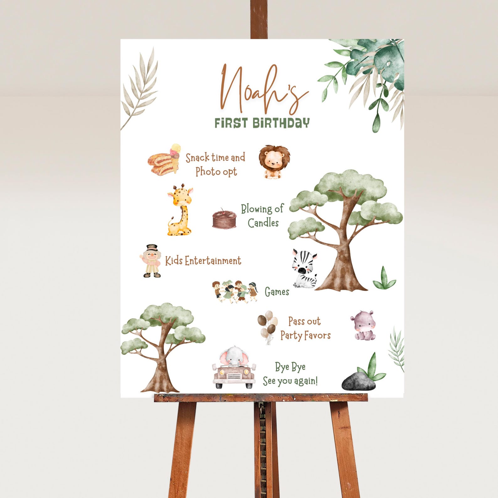 Birthday Milestone Safari Animals Theme Party Editable Template First ...