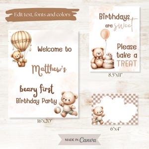 Bear Birthday Bundle Editable Template Bear Birthday Invitation Boho ...