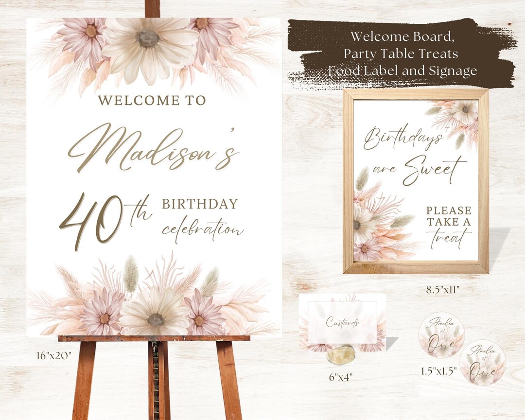 Birthday Welcome Sign Editable Template Boho Floral Elegant Birthday ...