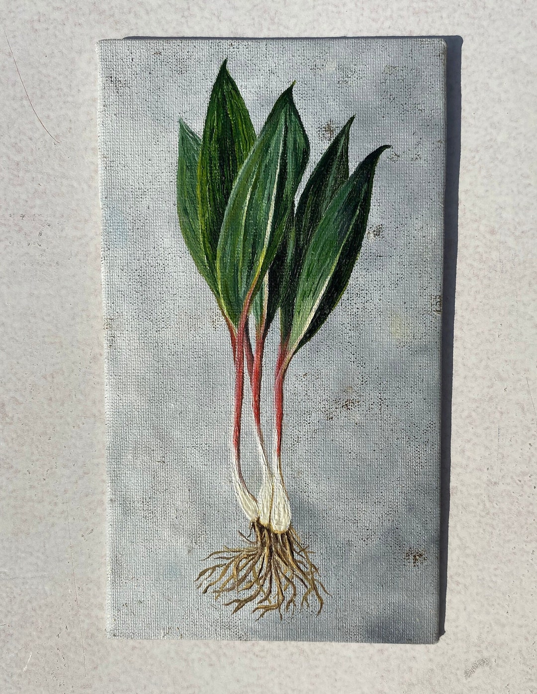 Wild Ramps Leeks Small Oil Painting Original Realistic Leaf Art ...