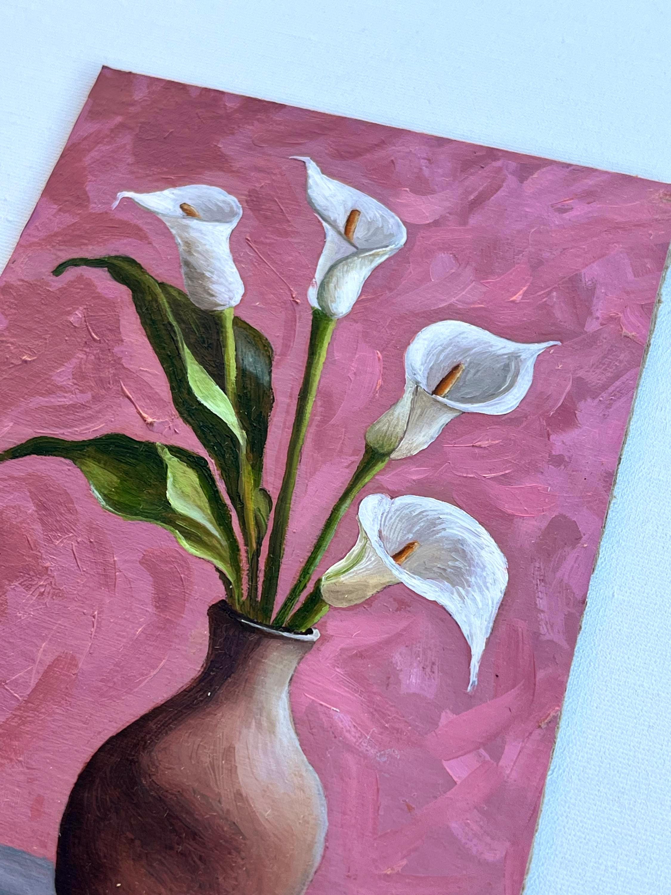 Calla Lily Oil Painting: Floral Still Life, Original Miniature Art (4x6 ...