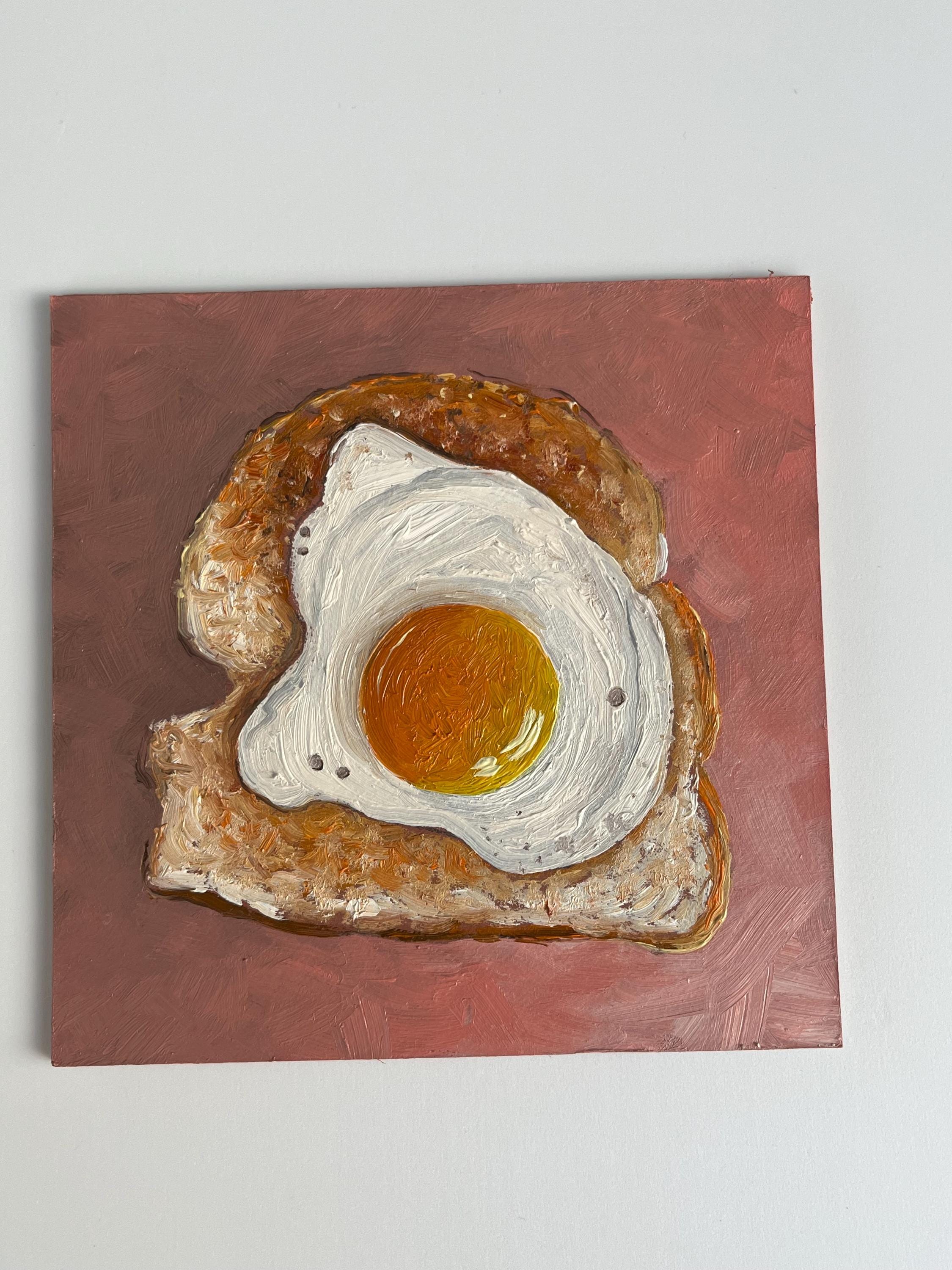 Original Oil Painting Toast With Egg • 4x4 Inch • Small Kitchen ...