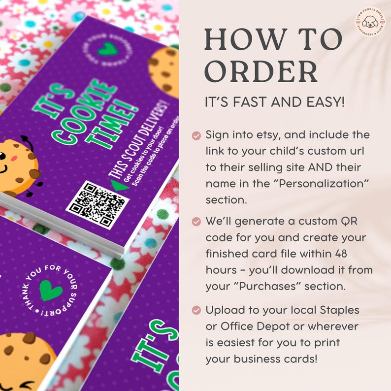 Scout Cookie Business Card Printable | Custom QR Code Cookie Sale Card ...