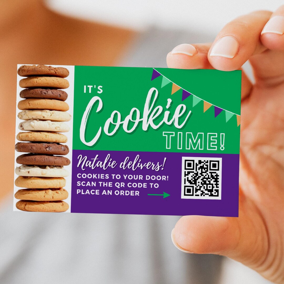 Scout Cookie Business Card Printable | Custom QR Code Cookie Sale Card ...