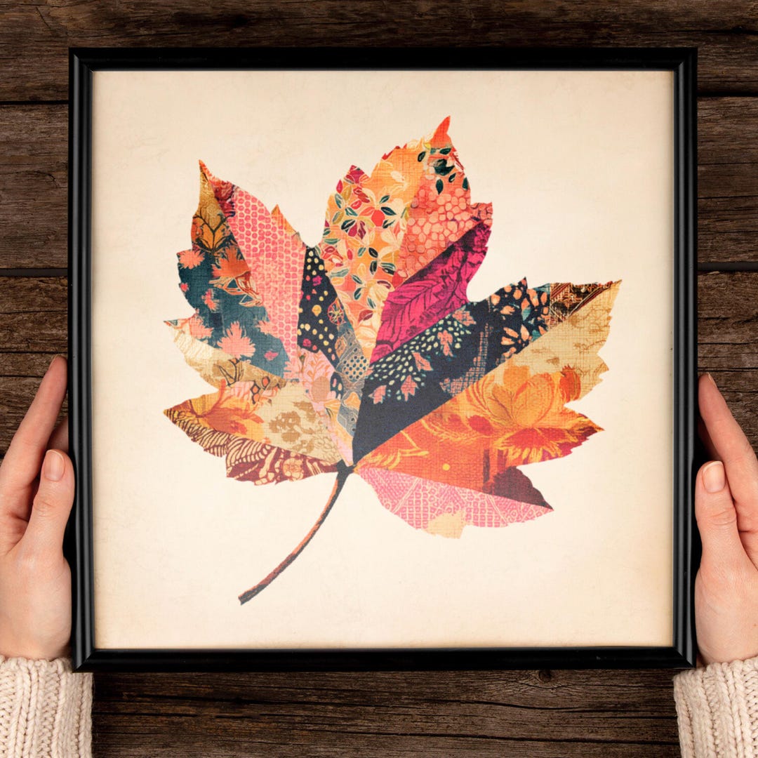 Patchwork Fall Leaf Print – Autumn Wall Art, Cozy Seasonal Decor ...