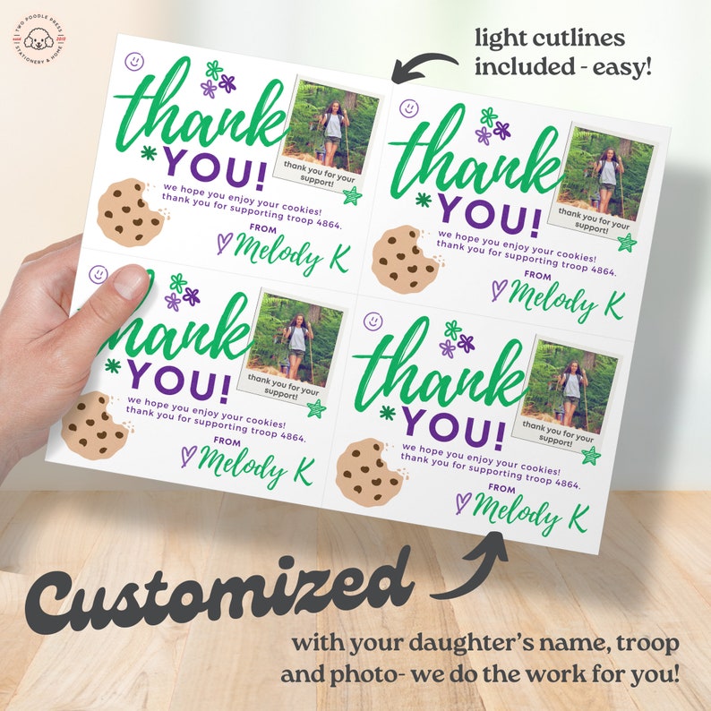 Custom Photo Cookie Thank You Cards: Printable Scout Troop Gift (PDF ...