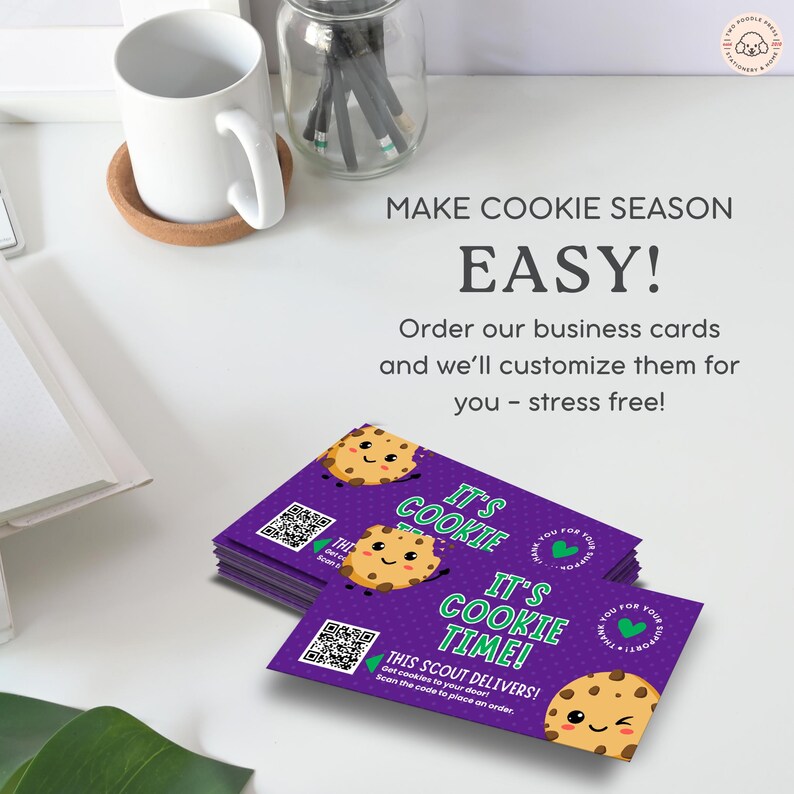 Scout Cookie Business Card Printable | Custom QR Code Cookie Sale Card ...