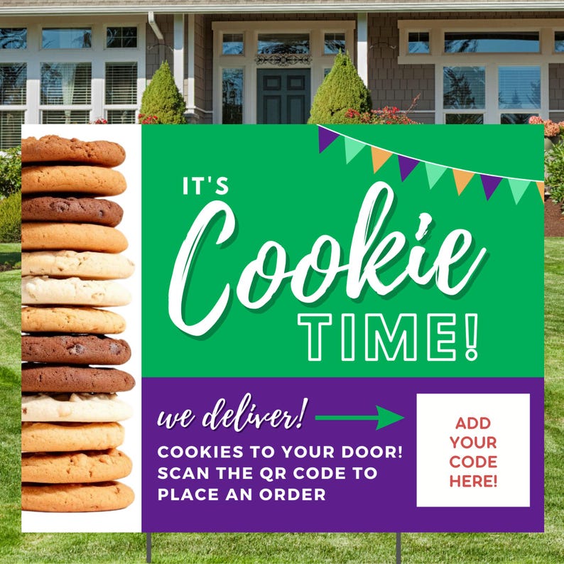 Scout Cookie Yard Sign Printable | 18x24 QR Code Cookie Sale Sign ...